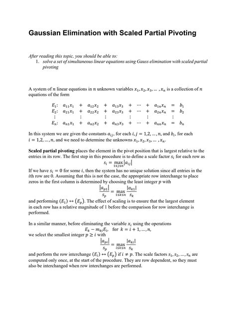 Solution Gaussian Elimination With Scaled Partial Pivoting Notes With