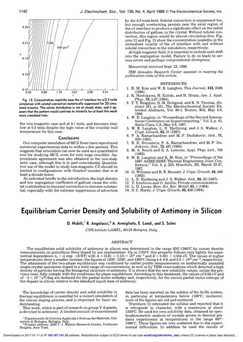 Pdf Equilibrium Carrier Density And Solubility Of Antimony In Silicon