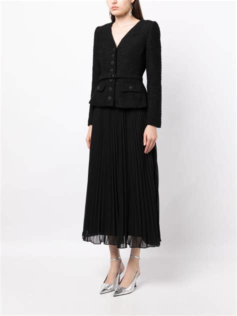 Self Portrait Bouclé Chiffon Midi Dress Black Farfetch