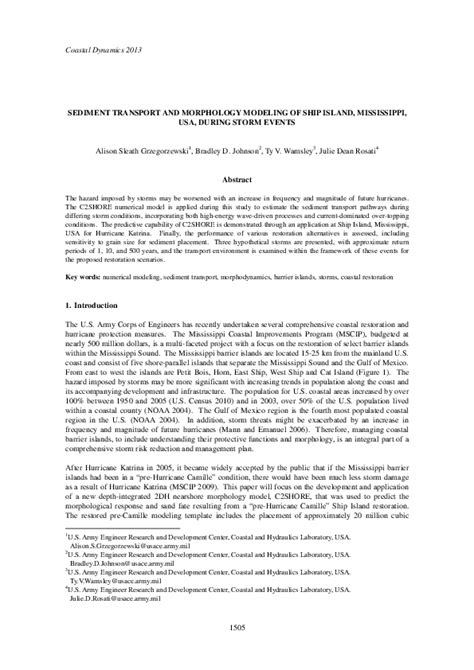 Pdf Coastal Dynamics 2013 1505 Sediment Transport And Morphology