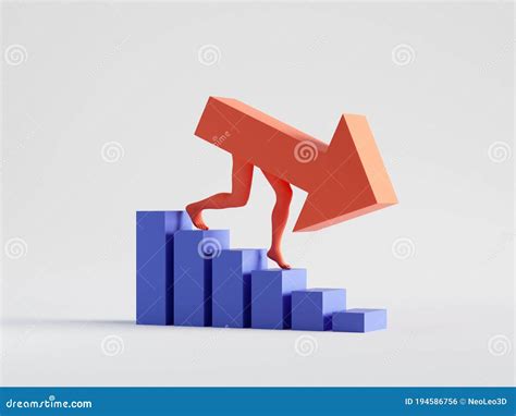 3d Render Red Arrow Goes Down Clip Art Isolated On White Background Financial Crisis