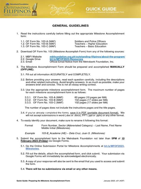 Quick Guide Preparing The Milestone Accomplishment Form Pdf