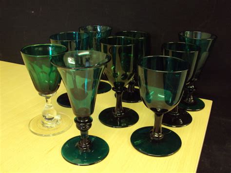 Bonhams Nine Various Early 19th Century Green Glass Drinking Glasses