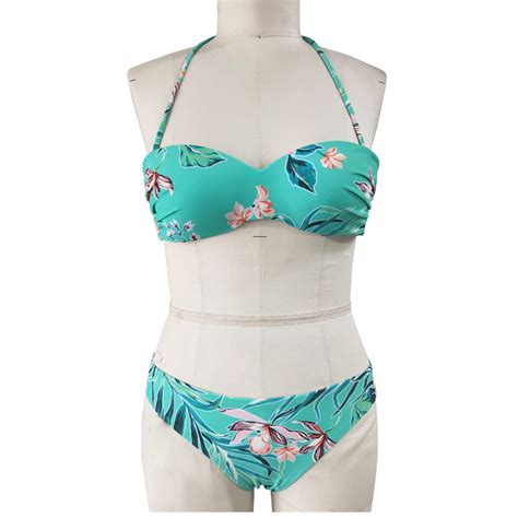Two Piece Floral Print Sexy Bikini Set Halter Swimsuits Swimsuits And