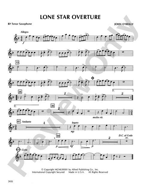 Lone Star Overture B Flat Tenor Saxophone B Flat Tenor Saxophone Part