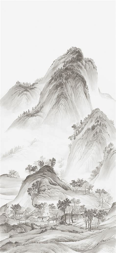 中式 山水 树 房屋 凉亭 建筑 小图 壁画 壁纸 墙画 背景墙 电视背景 床头背景 卧室 酒店