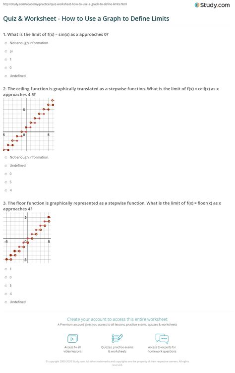 Quiz And Worksheet How To Use A Graph To Define Limits