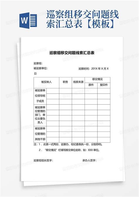 巡察组移交问题线索汇总表【】 Word模板下载编号qxwpkvdy熊猫办公
