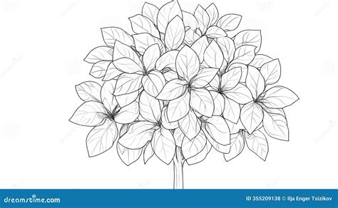 Stylized Tree Illustration With Lush Foliage A Coloring Page Design On White Background Stock