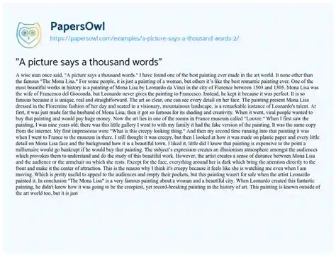 A Picture Says A Thousand Words Free Essay Example 508 Words