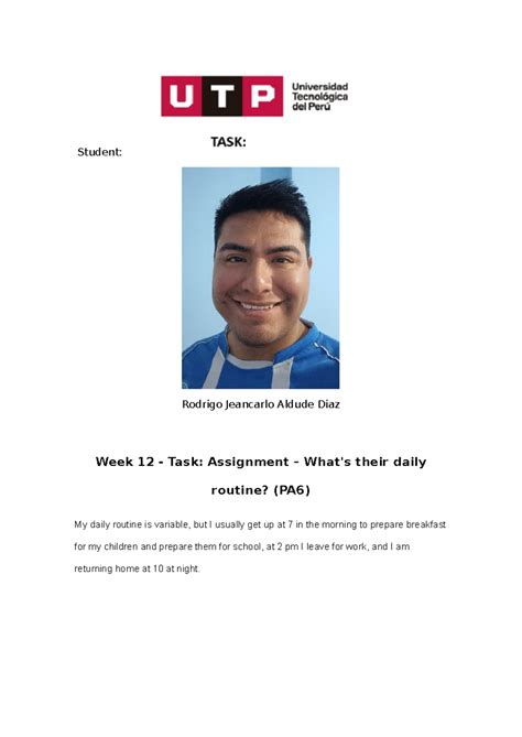 Week 12 Task Assignment Whats Their Daily Routine Pa6 Ingles I