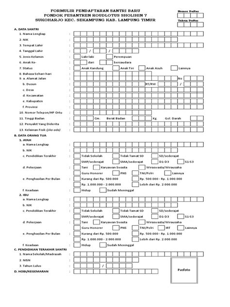 Formulir Santri Baru Pdf