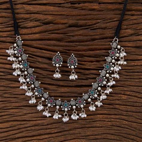 Delicate Necklace With Oxidised Plating 800171 At ₹ 440piece