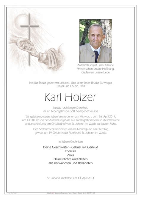 Todesanzeige Karl Holzer Trauer Link