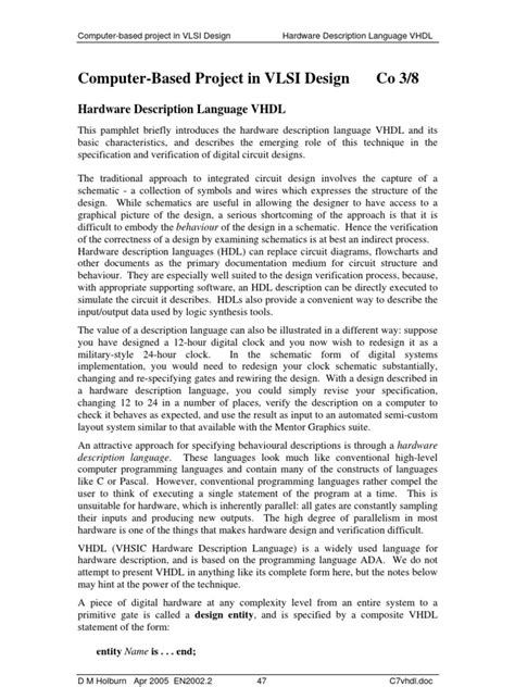 Computer Based Project In Vlsi Design Co 38 Hardware Description