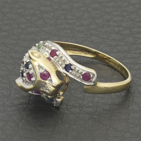 9ct Yellow Gold Sapphire Emerald And Ruby Panther Ring Britannia Jewellery