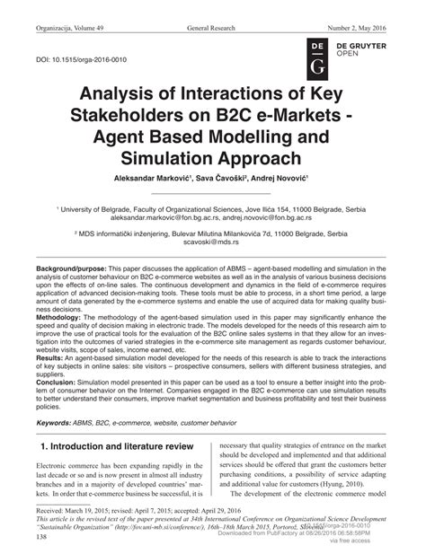 Pdf Analysis Of Interactions Of Key Stakeholders On B2c E Markets