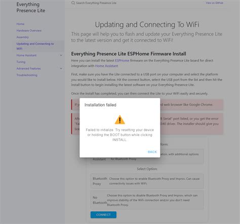 issue with everything presence lite esphome firmware install r esphome