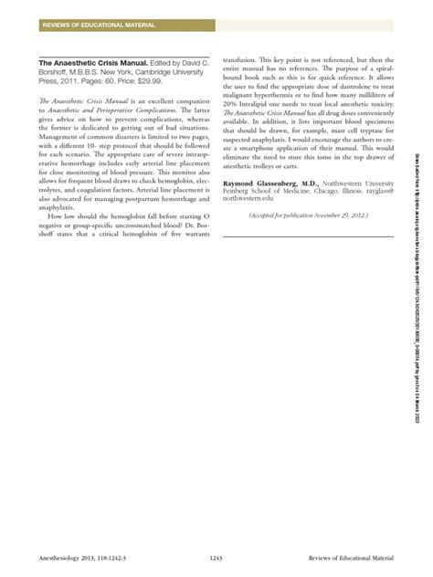 The Anaesthetic Crisis Manual Is An Excellent Companion The Anaesthetic