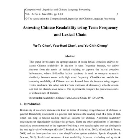 Assessing Chinese Readability Using Term Frequency And Lexical Chain