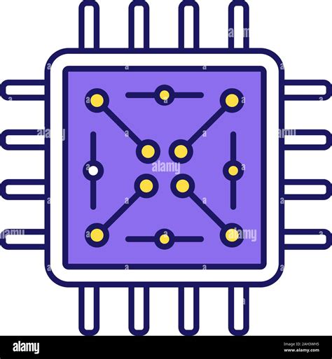 Procesador con circuitos electrónicos icono en color Microprocesador