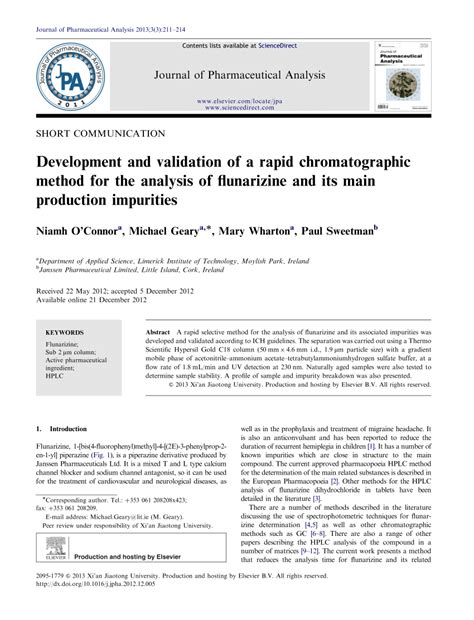 Pdf Development And Validation Of A Rapid Chromatographic Method For The Analysis Of