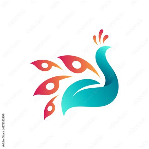 Peacock Logo Design With Leaf Shape Stock Vector Adobe Stock