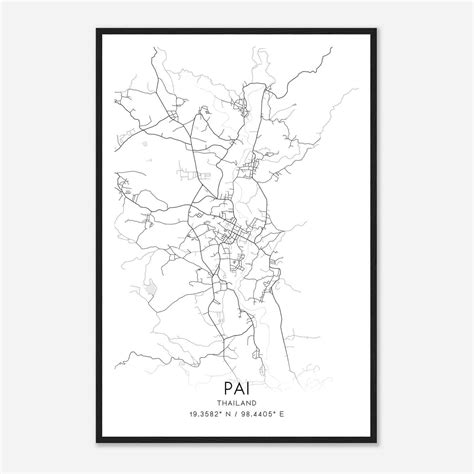 Pai Thailand Map Poster Pai City Road Wall Art Print Custom Maps And Posters