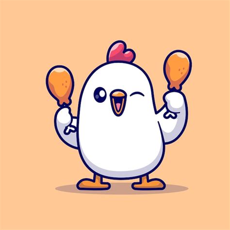 Poulet Mignon Tenant Poulet Frit Dessin Animé Vecteur Icône
