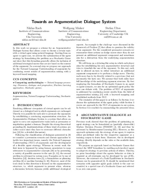 Pdf Towards An Argumentative Dialogue System