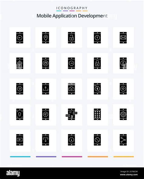Creative Mobile Application Development 25 Glyph Solid Black Icon Pack