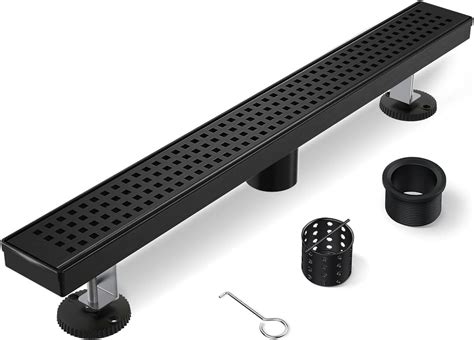 Htoh Black Shower Drain 24 Inch Linear Shower Drain With Removable