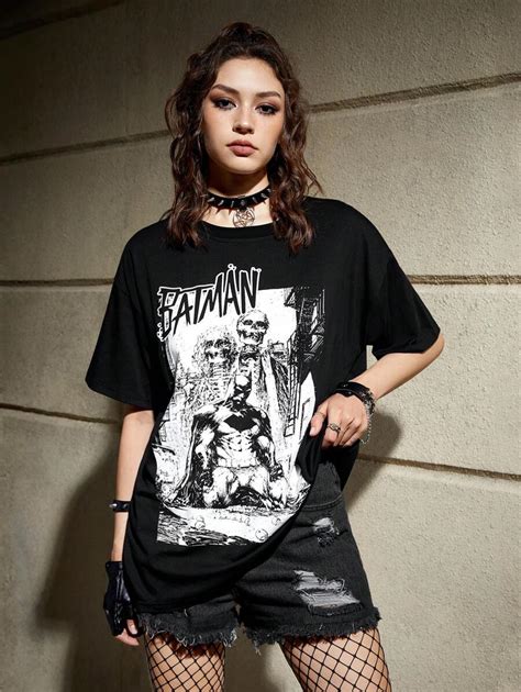 Batman X Romwe Letter And Skull Graphic Tee Shein Uk