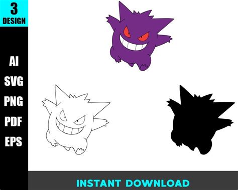 Gengar Vector Svg Eps Png Ai Outline Cricut Etsy