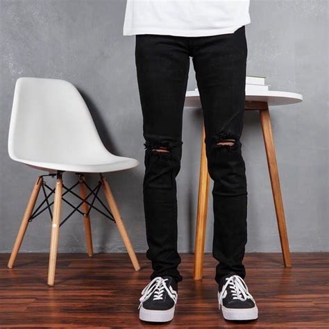 Jual CELANA JEANS SOBEK LUTUT PRIA PANJANG RIPPED JEANS HITAM ROBEK ABU ABU PREMIUM BAHAN