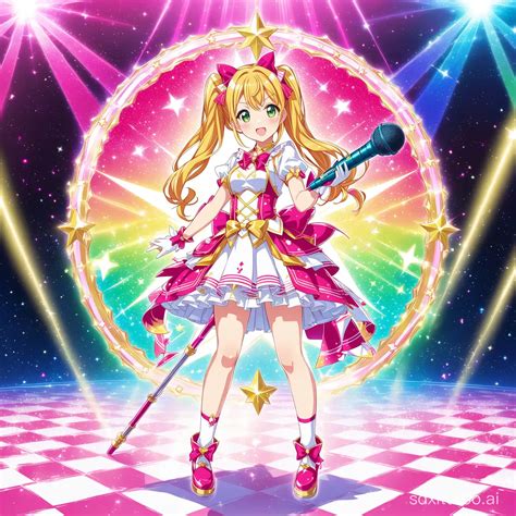 Magical Idol Anime Girl With Microphone Stand On Checkered Floor Sdxl Free Online
