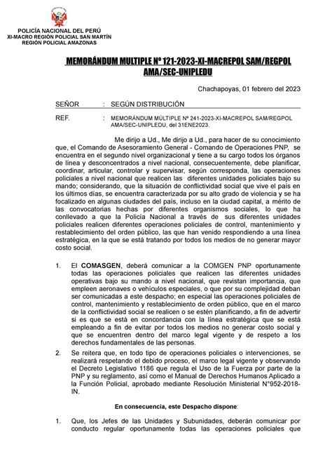Mem Mult N° 121 2023 Comunicar Operaciones Policiales A Ejecutar