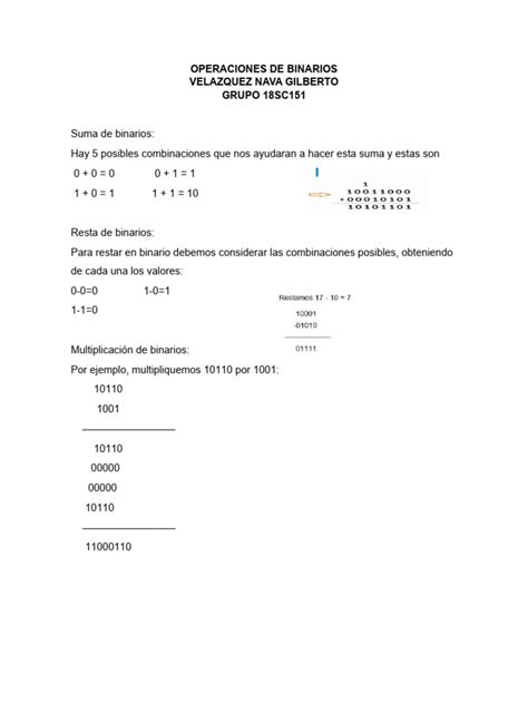 Operaciones De Binarios Pdf