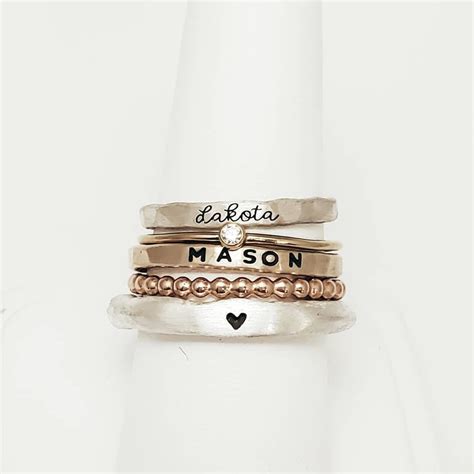 Mom Rings Stackable Rings Personalized Name Ring Set Etsy