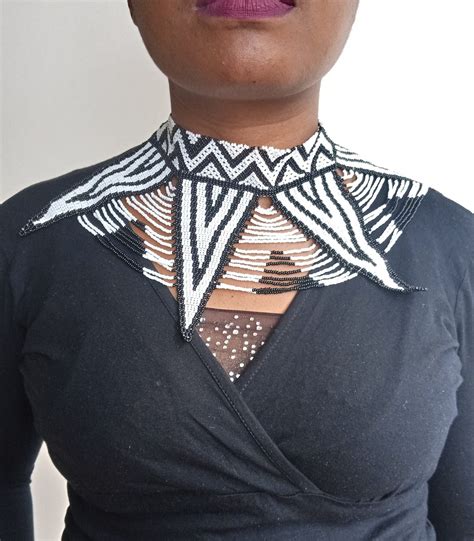 On Sale African Zulu Beaded Necklace Black And White Beaded Etsy