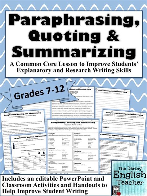 Paraphrasing Quoting And Summarizing A Unit On Informative Writing Middle School Writing