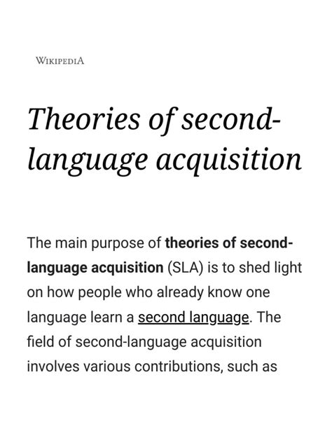 Theories Of Second Language Acquisition Wikipedia Pdf Second Language Acquisition