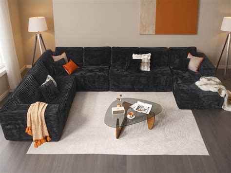 Ovios 211 Modular Sectional Sofa U Shape Cloud Plush Corduroy Couch