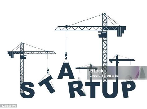 건설 크레인은 스타트업 워드 벡터 컨셉 디자인 진행 중인 개발의 레터링 비유가 있는 개념적 일러스트레이션 새로운 사업의 세련된 은유를 구축합니다 건물 외관에 대한 스톡 벡터