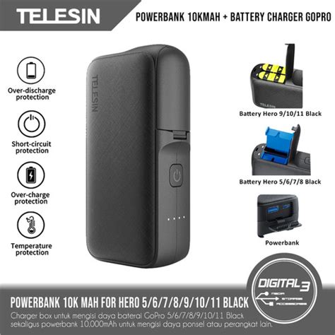 Promo TELESIN GoPro Battery Charger Powerbank 10000mAh Hero 5 6 7 8 9