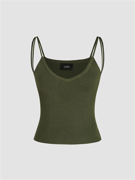 Knit Fabric Solid U Neckline Knitted Crop Cami Top For Daily Casual