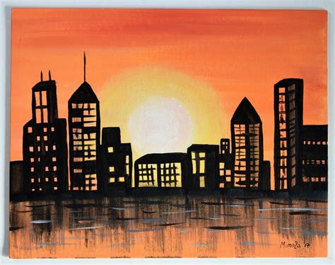 Peinture De Silhouette De Paysage Urbain