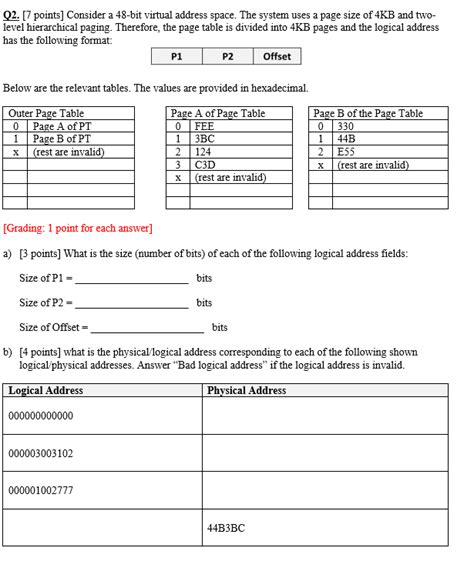 solved q2 [7 points] consider a 48 bit virtual address