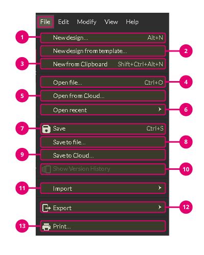 File Menu Corel Vector Help