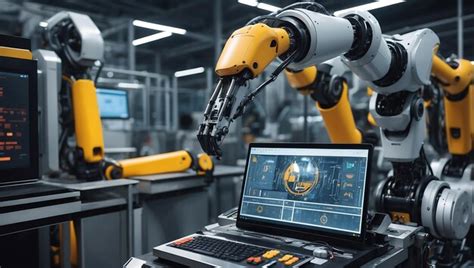 An Industrial Robotics Setup Featuring Two White Robotic Arms With Orange Joint Details Working